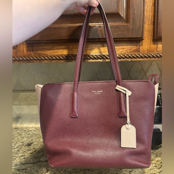 kate spade | Bags | Kate Spade Maroon And Blush Pink Leather Tote ...